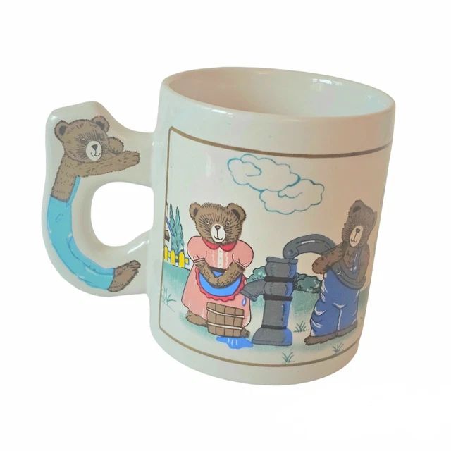 VINTAGE CUTE TEDDY Bear Family Water Pump Farming Ceramic Mug With 3d ...