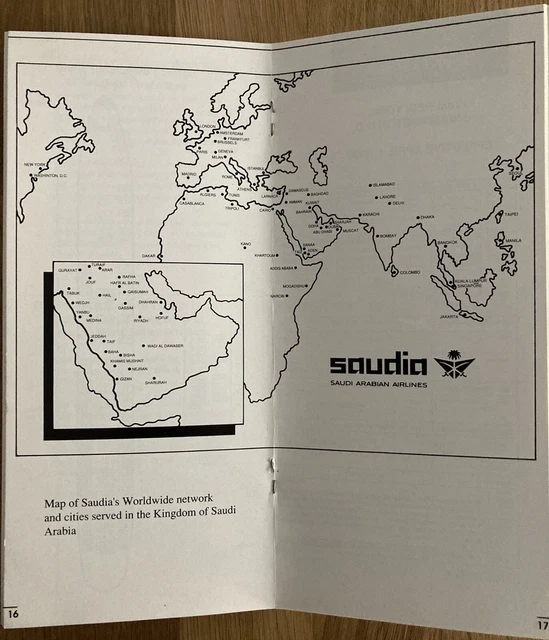 SAUDIA AIRLINES 1990S PROFILE BROCHURE B747 SEAT CHART ROUTE MAP ...