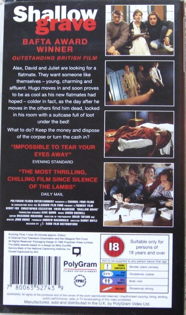 VHS SHALLOW GRAVE 1995 Cert 18 Ewan McGregor Bafta Winning British Film £2.00 - PicClick UK