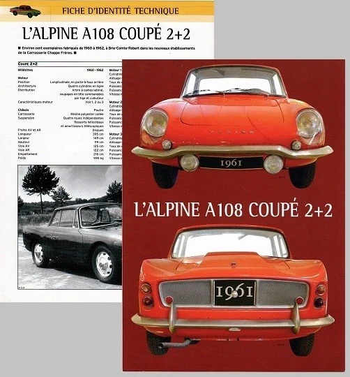 RENAULT ALPINE A 108 COUPE 2+2 - fiche voiture renseignement technique ...