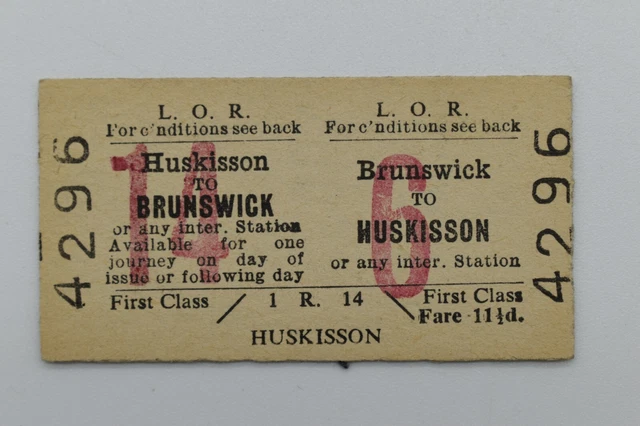 LIVERPOOL OVERHEAD RAILWAY Ticket Brunswick to Huskisson 1st class LOR ...