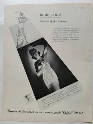 1940 WOMENS GIRDLE bra garters Talon Zipper corset fastener vintage ad ...