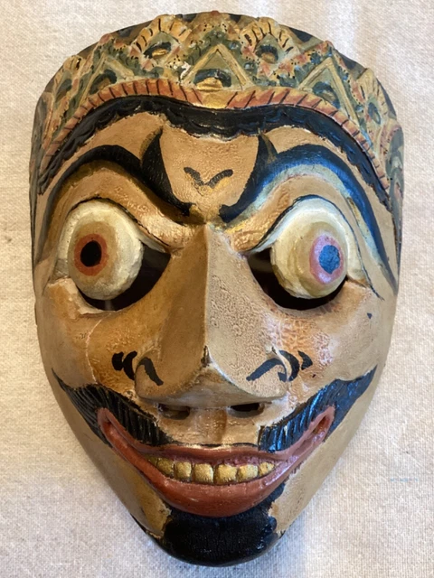 VINTAGE INDONESIA TOPENG Bali Java, Hand Carved, Painted Wooden Mask, 6 ...