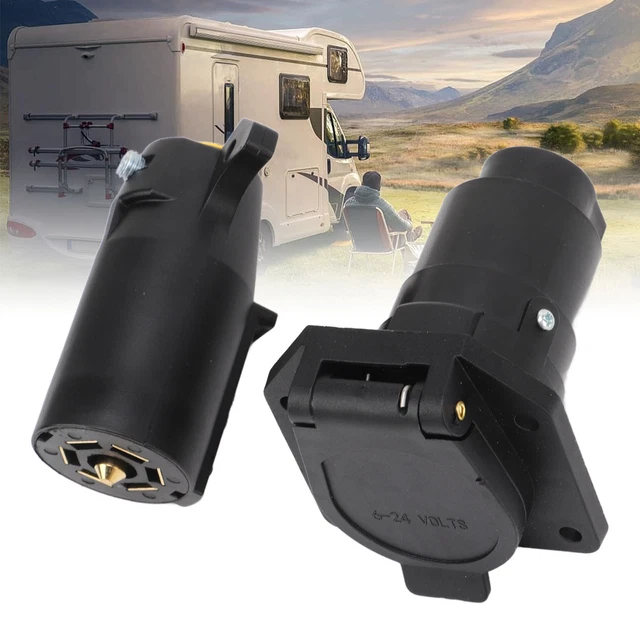 7 PIN ROUND Trailer Connector Male Female Wiring Adapter Plug 7 Way ...