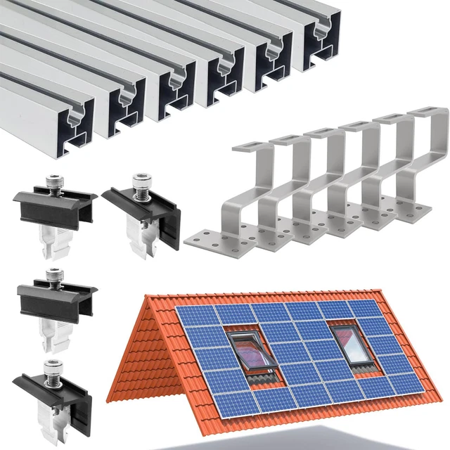 MONTAGE SET PV Halterung Befestigung Solar Ziegeldach Befestigung Alu Schiene EUR 38,99 ...