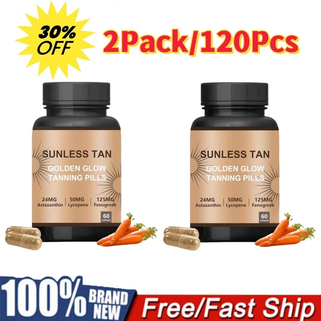 TANNING VITAMIN CAPSULES-SUNLESS Tan-Golden Glow Tanning Pills - 2Pack ...