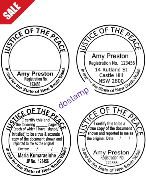 NSW JP STAMP JUSTICE OF THE PEACE Custom Self Inking Stamp ROUND 43mm ...
