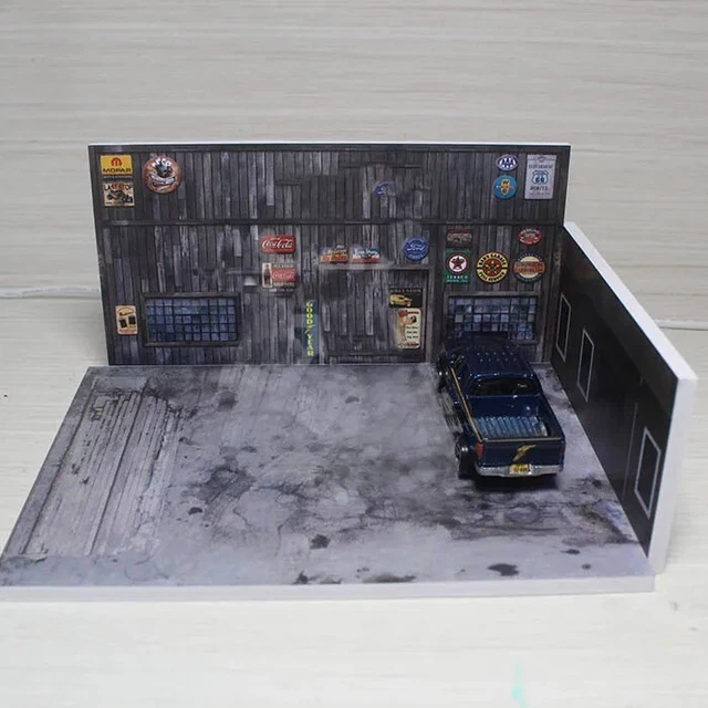 DIORAMA 1:64 CAR Garage Model Parking Lot Street Backdrop Scene Display ...