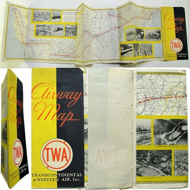VINTAGE CARTE AIRWAY map TWA transcontinental & western air c1935 ...