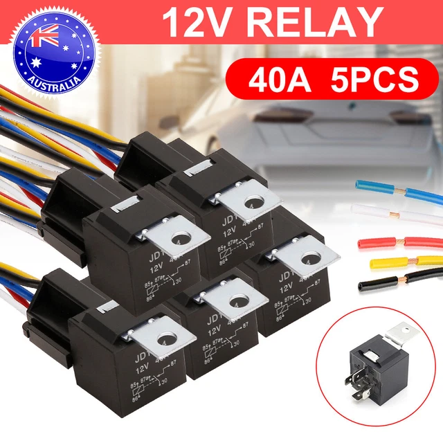 5PCS 12V 40 Amp Car SPDT Relay DC 5 Pin 5 Wires W/ Harness Socket ...