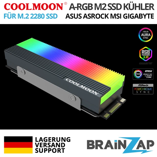 COOLMOON LED ARGB RGB M.2 Kühler Heatsink SSD 3-PIN Controller Alu Aura ...