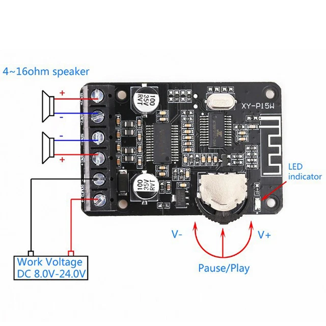 15W BLUETOOTH RECEIVER Module With 12V/24V Power Amplifier Dual-Channel ...