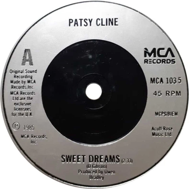 PATSY CLINE SWEET Dreams / Blue Moon 7" vinyle MCA Records 1985 ...