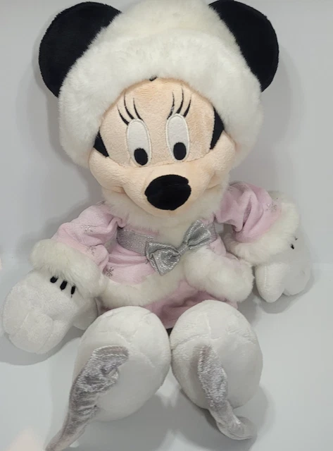 DISNEY STORE PINK White Ice Skating Minnie Mouse Plush 17" Soft Toy ...