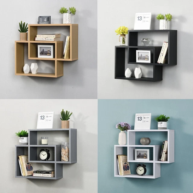 MODERN BOX SHELVES Floating Wall Mounted Cube Storage Shelving Hanging ...
