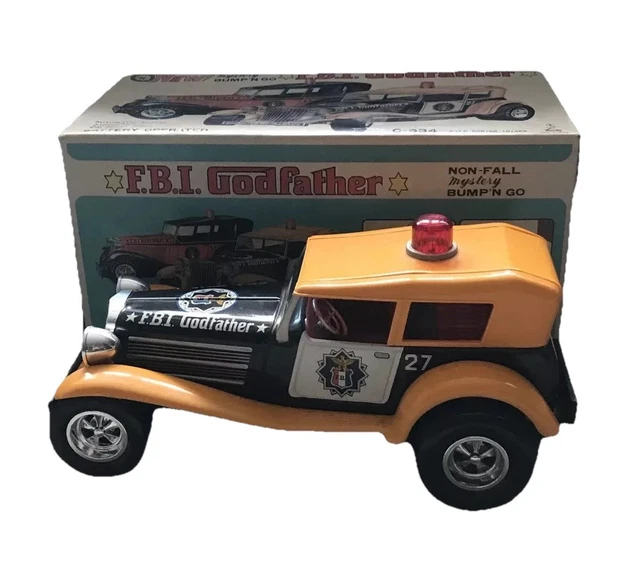 FBI GODFATHER Bump and Go Battery Operated TOY CAR Boxed TAIYO Vintage ...