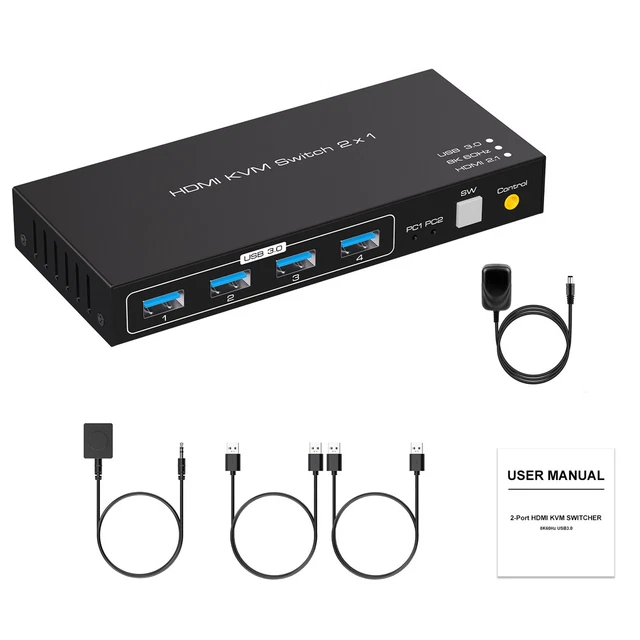 2X1 HDMI KVM Switch 4K 120Hz 8K USB3.0 KVM Switcher 2 In 1 Out For 2 ...