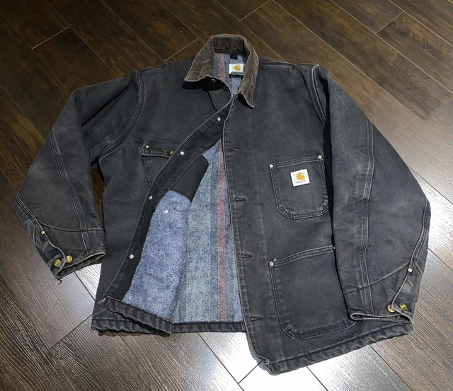 VINTAGE CARHARTT BLANKET Lined Chore Jacket C01 Size 48 FADED BLACK Made in USA $159.21 ...