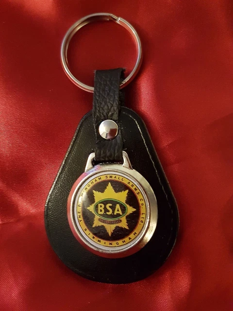 BSA BIRMINGHAM SMALL Arms Pear Shaped Black Leather & Metal Key Fob Key ...