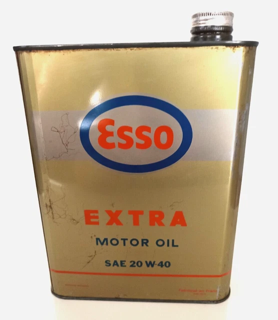 ANCIEN BIDON D'HUILE Vintage ESSO extra motor oil doré Collection EUR ...
