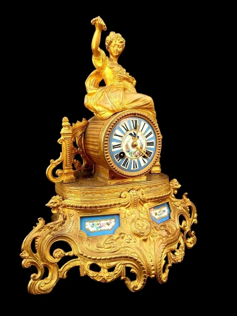 ANTIQUE CLOCK FRENCH 19th Century Bronze Bell Striking Ormolu Mantel ...