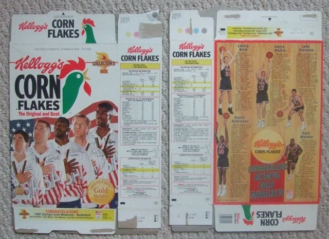 1992 KELLOGG'S CORN FLAKES boîte complète or olympique basketball Larry ...