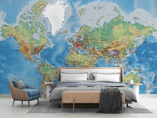 3D WORLD MAP Self-adhesive Removeable Wallpaper Wall Mural Sticker 89 ...
