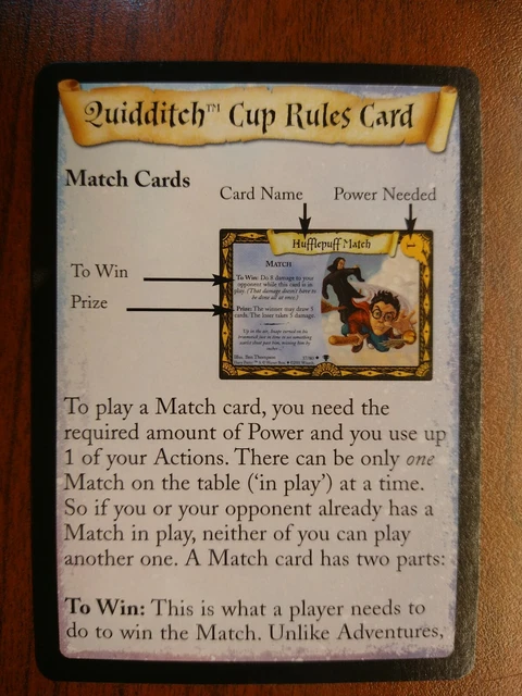HARRY POTTER QUIDDITCH Cup Rules Card, Match Cards NEW STOCK From ...