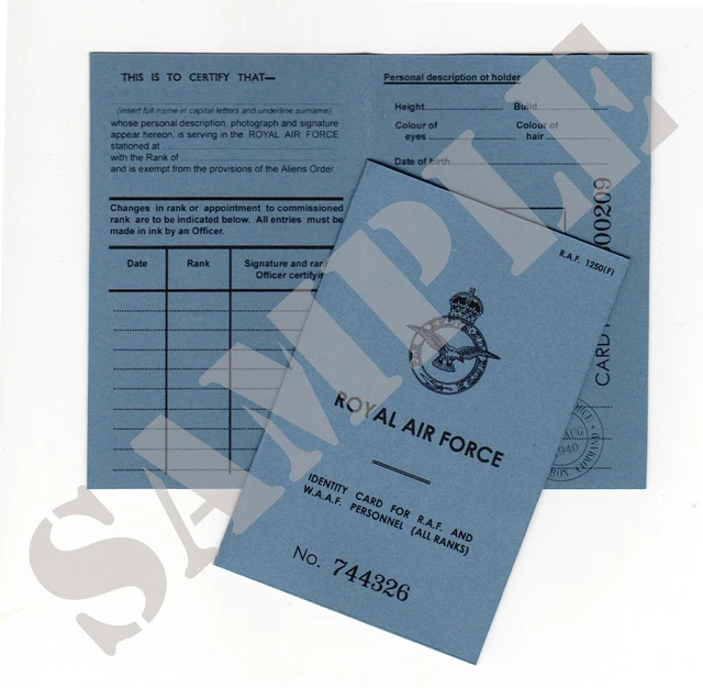 WW2 RAF FORM 1250(F) Identity Card (Exact Copy) £4.00 - PicClick UK