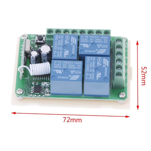 DC 12V 10A 433mhz 4ch wireless relay rf remote control switch receiver ...