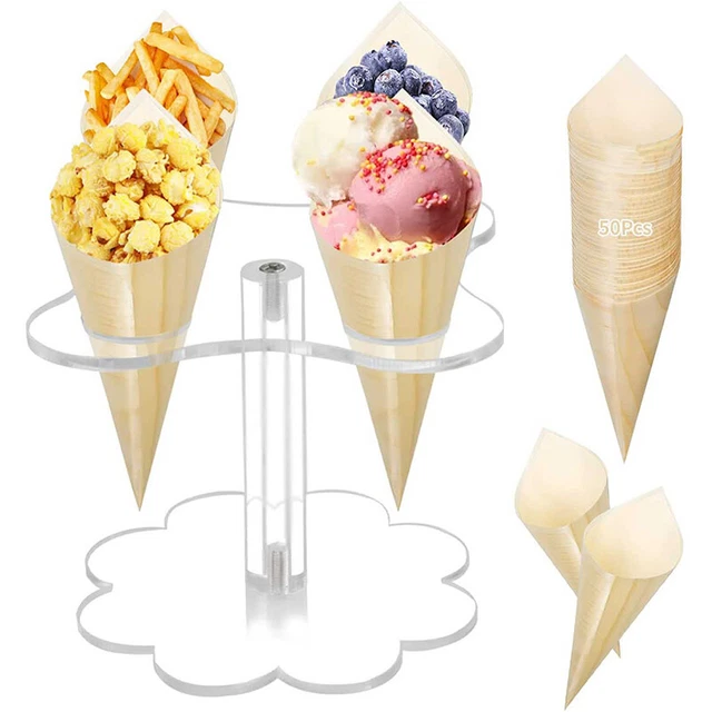 50PCS DISPOSABLE WOOD Appetizer Cones Ice Cream Cone Cups Party Candy ...