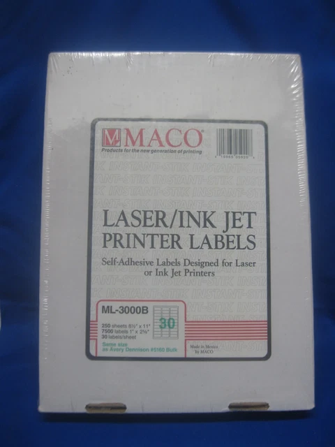 MACO LASER/INK JET White Address Labels, 1 x 2-5/8 Inches, 250 Sheets ...