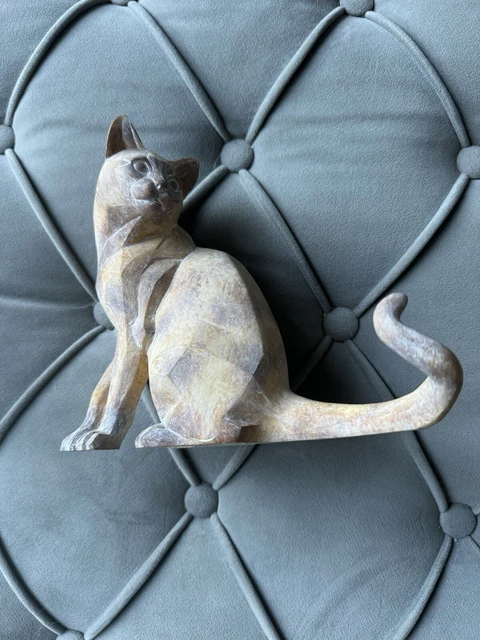 1998 ENESCO BORDER FINE ARTS CUBIST CATS Walnut Resin Sitting Cat ...