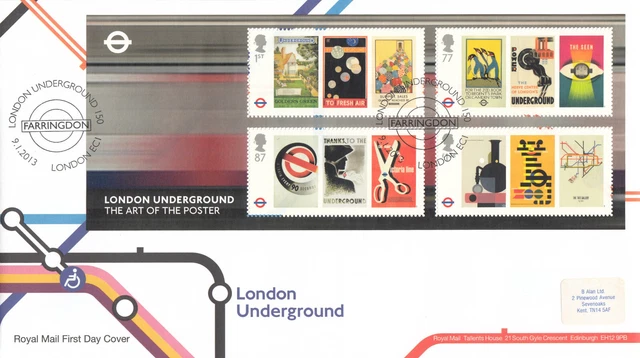 (107838) LONDON UNDERGROUND minisheet GB FDC Farringdon 2013 £5.48 ...