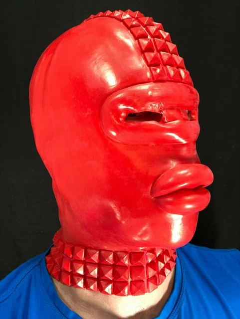 RED RUBBER GIMP Latex Mask with Sissy Lips Studs Fetish Stag Oral Toy ...