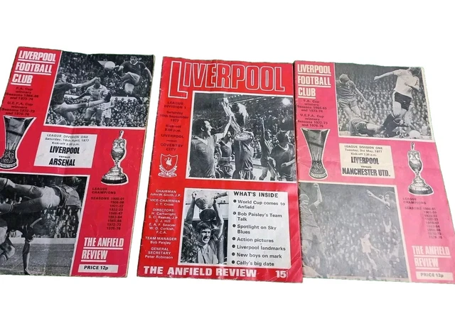3 LIVERPOOL FOOTBALL Programmes 1977 Vintage The Anfield Review £5.99 ...