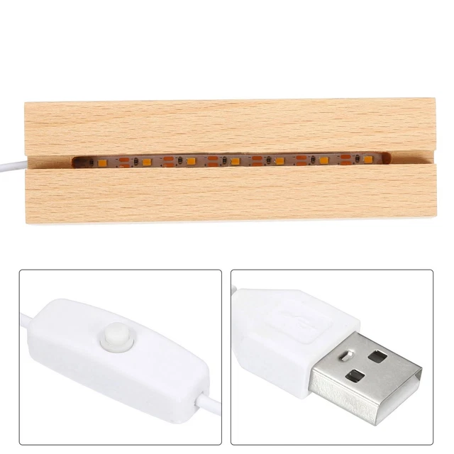 LED LIGHT RECTANGLE Wooden 4.65" Warm White Light Display Base Stand ...