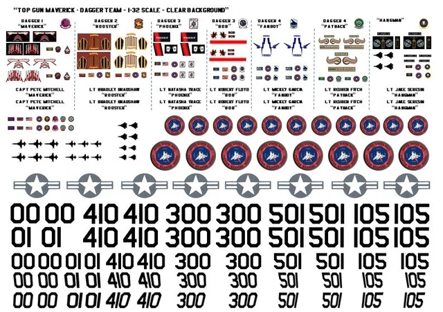 1:32 SCALE &TOP Gun Maverick" Dagger Team Decals Super hornet F/A-18 ...