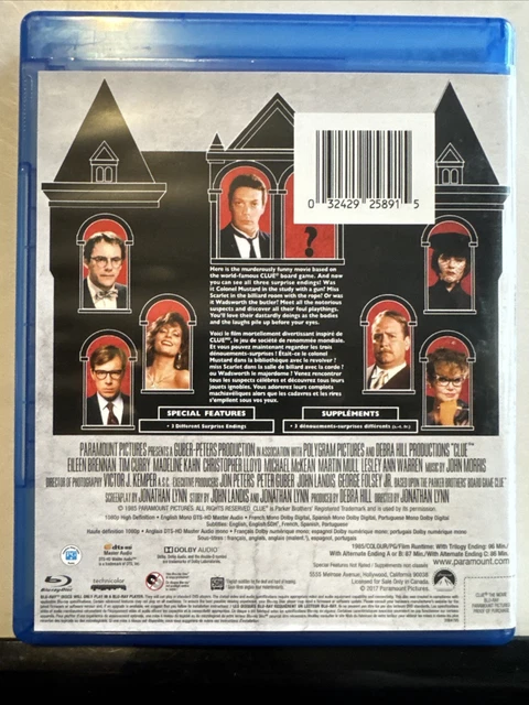 CLUE: THE MOVIE (Blu-Ray, 1985) Tim Curry Murder Mystery 80s Comedy ...