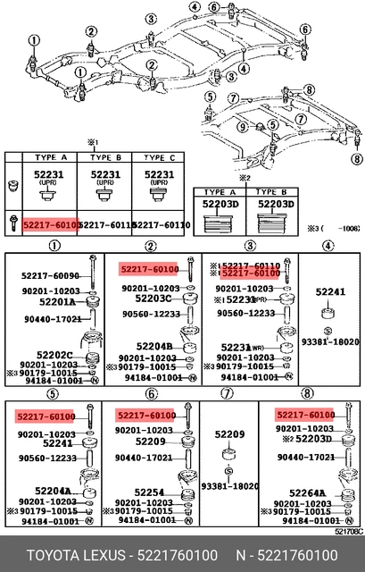 ORIGINAL OE BOLZEN Karosseriebefestigung, 5221760100 für Toyota 52217 ...