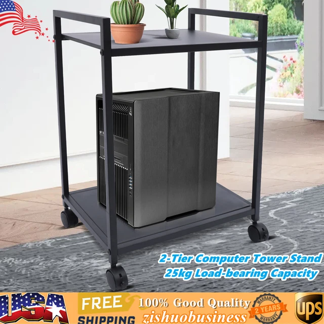 2-TIER COMPUTER TOWER Stand CPU Stand Cart Printer PC Holder Floor ...