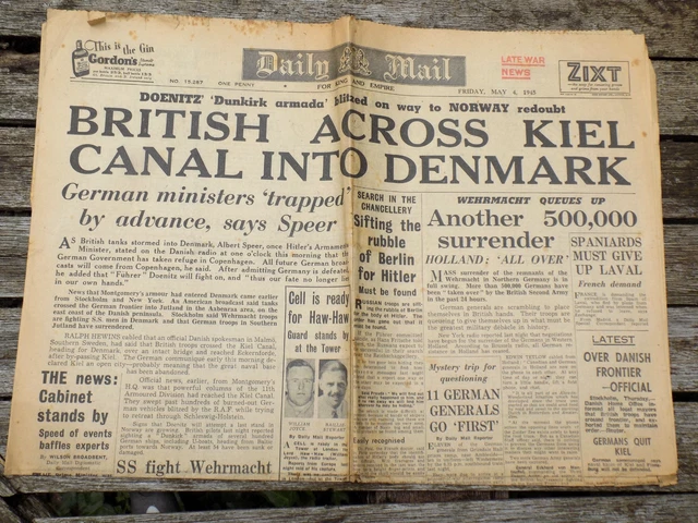 ORIGINAL WW2 DAILY Mail Newspaper: May 4, 1945 ~ BRITISH CROSS KIEL ...