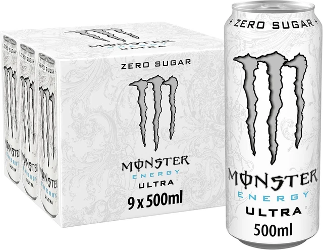 MONSTER ENERGY DRINK Ultra Zero White Zero 9 x 500ml Cans FREE DELIVERY ...