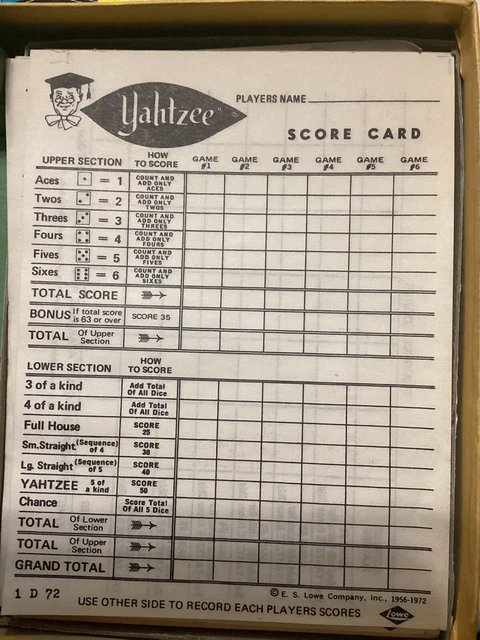 VINTAGE YAHTZEE 1960S Box Game The Original Release Made in USA £33.20 ...