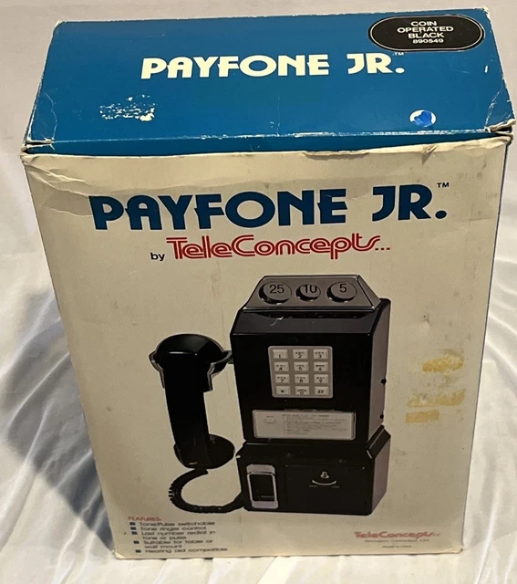 VINTAGE TELECONCEPTS PAYFONE Jr. Black Push-Button Payphone -Coin Bank ...
