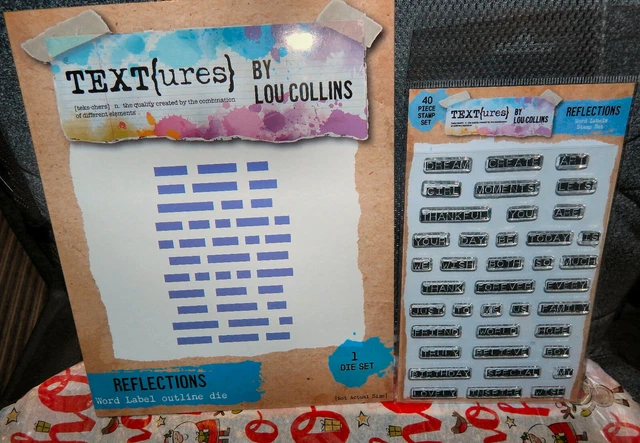 TEXT(URES) BY LOU Collins:reflections 40 Piece Word Labels Stamps& Die ...