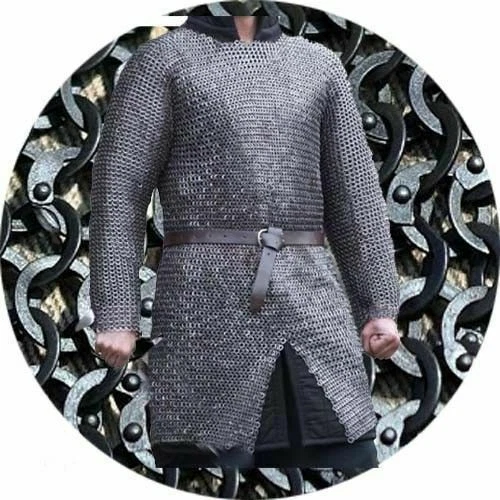 MEDIEVAL CHAINMAIL ARMOR 9 mm Flat Riveted Hauberk Chain mail Shirt ...