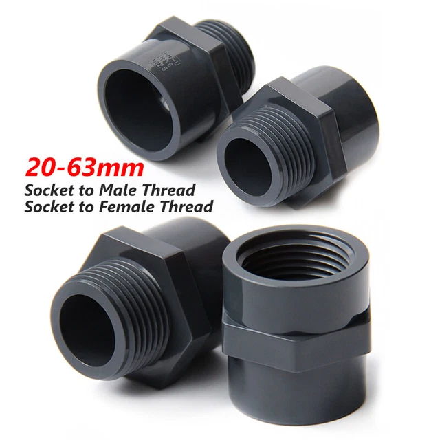 UPVC STRAIGHT ADAPTER Pipe Fitting Male/Female Thread Plumbing 20-63mm ...