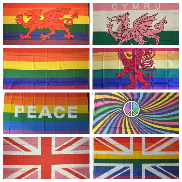 WELSH PRIDE RAINBOW Flag LGBT LGBTQ Gay Rights Lesbian Wales Cymru ...
