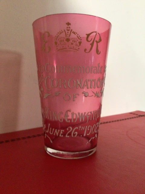 ANTIQUE 1902 CORONATION of King Edward VII Hand Painted Cranberry Glass ...